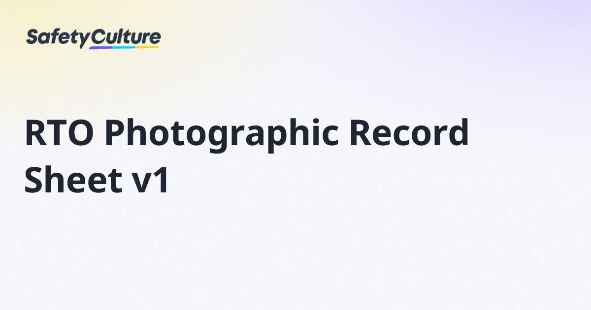 RTO Photographic Record Sheet v1 | Free Template