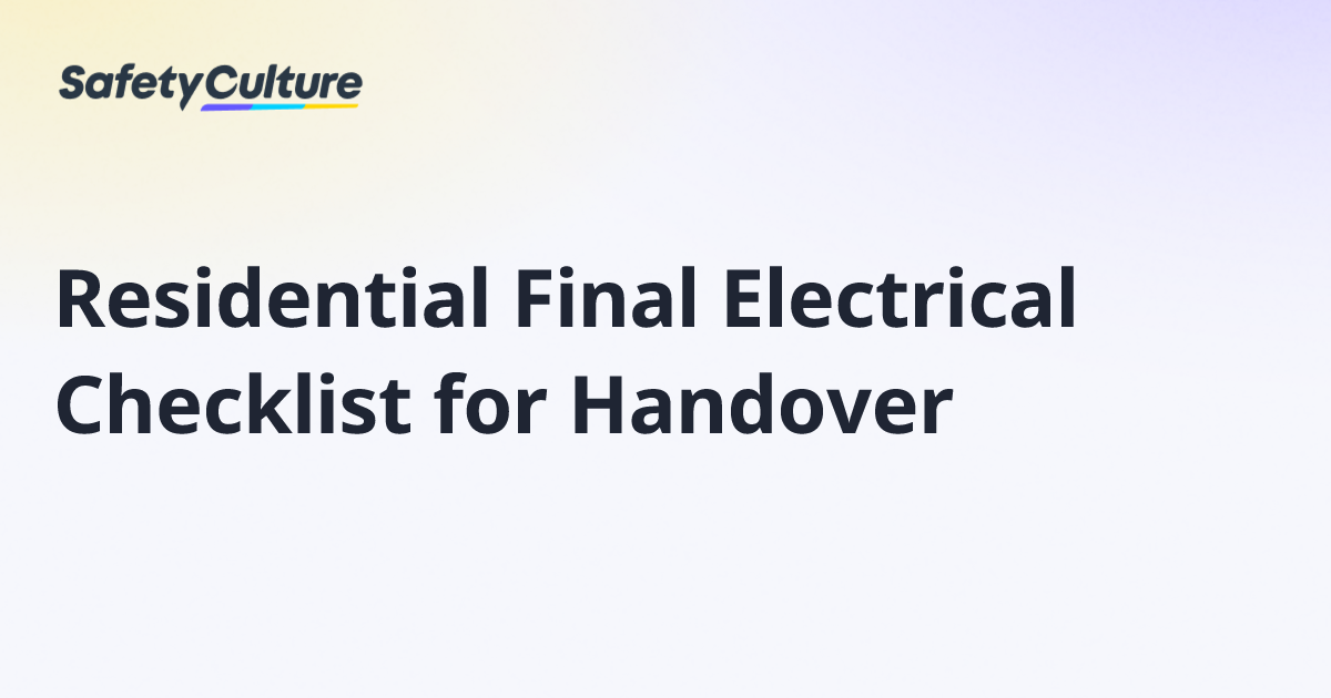 Residential Final Electrical Checklist for Handover | Free Template