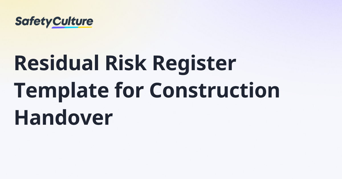 Residual Risk Register Template for Construction Handover | Free Template