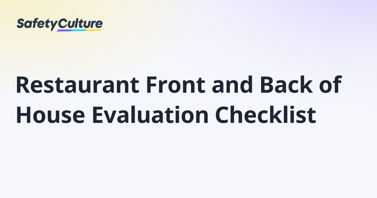 Restaurant Front and Back of House Evaluation Checklist | Free Template