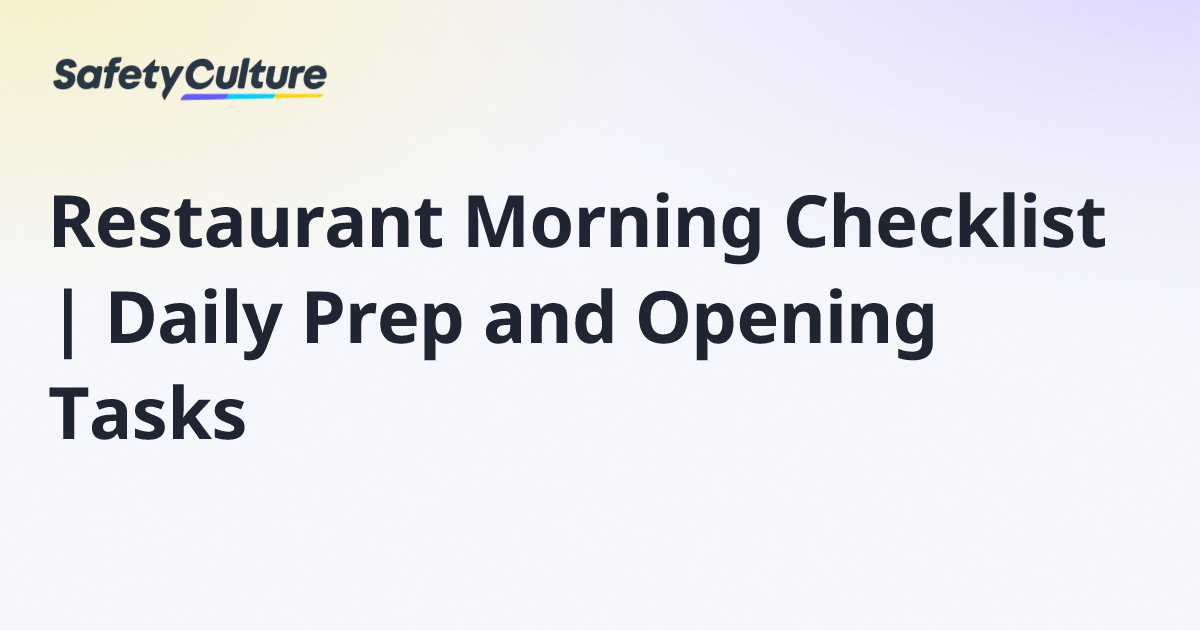 Restaurant Morning Checklist | Daily Prep and Opening Tasks | Free Template