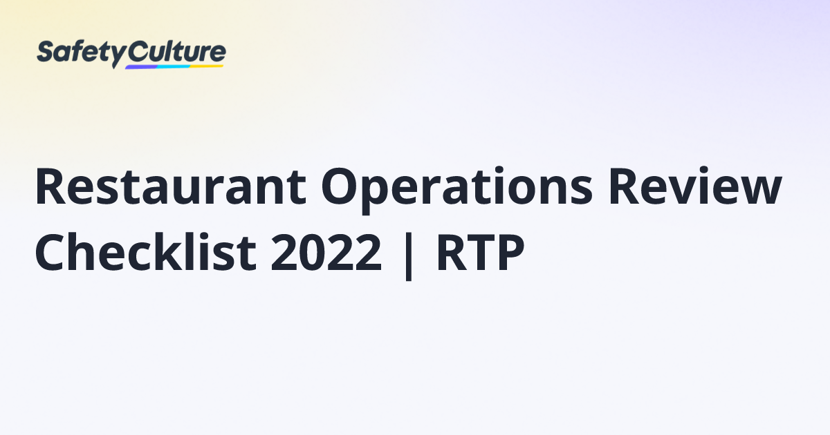 Restaurant Operations Review Checklist 2022 | RTP | Free Template