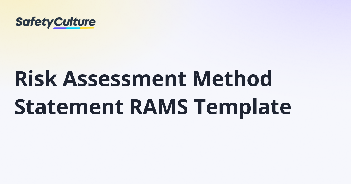 Risk Assessment Method Statement RAMS Template | Free Template