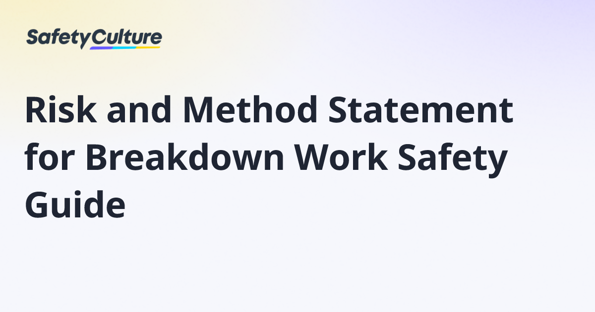 Risk and Method Statement for Breakdown Work Safety Guide | Free Template