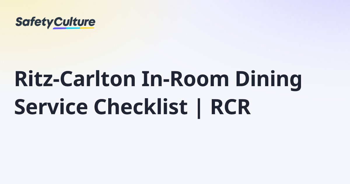 Ritz-Carlton In-Room Dining Service Checklist | RCR | Free Template