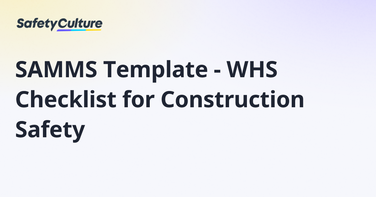 SAMMS Template - WHS Checklist for Construction Safety | Free Template