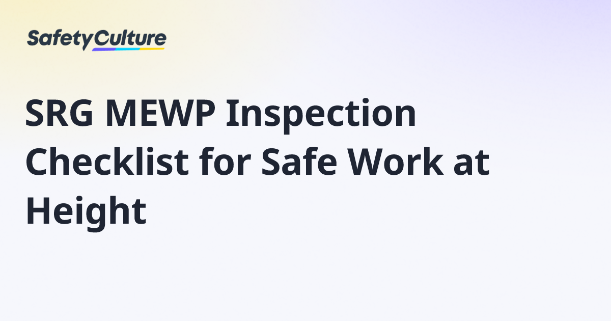 SRG MEWP Inspection Checklist for Safe Work at Height | Free Template
