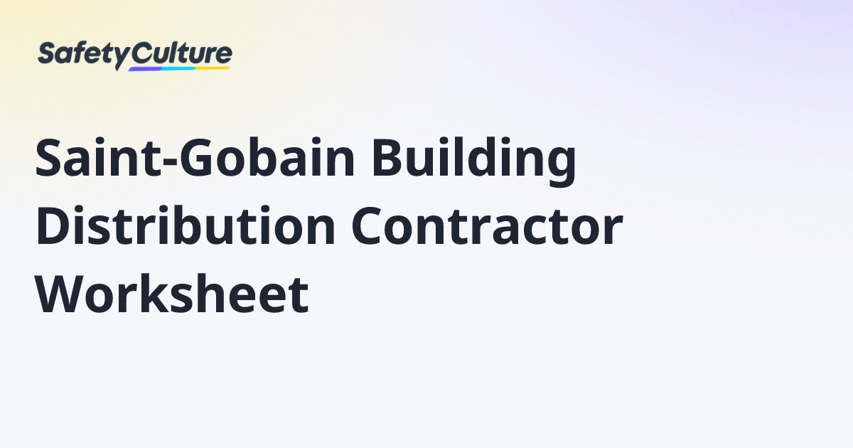 Saint-Gobain Building Distribution Contractor Worksheet | Free Template