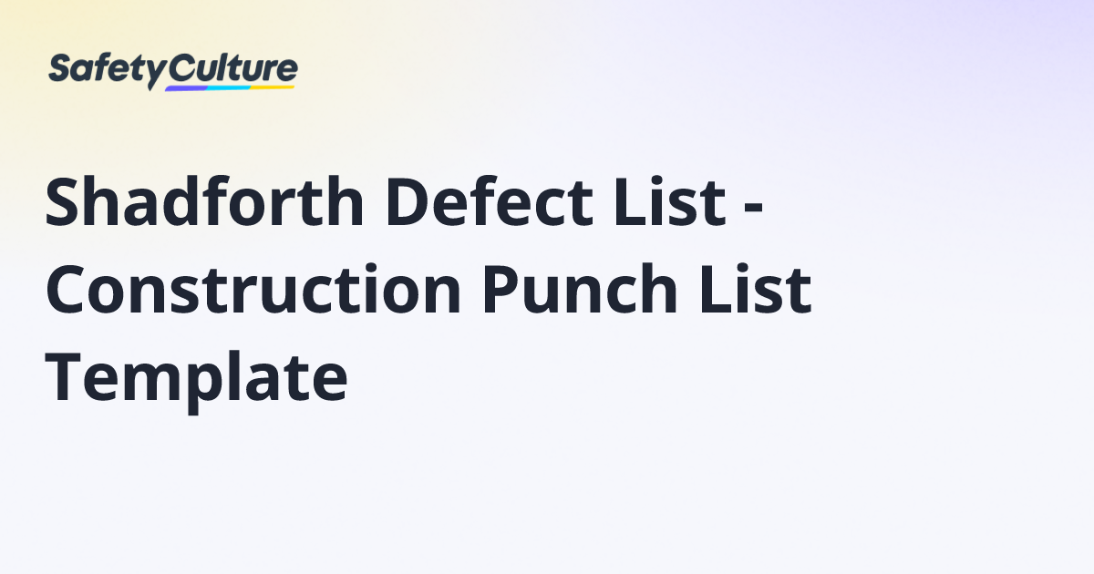 Shadforth Defect List - Construction Punch List Template | Free Template