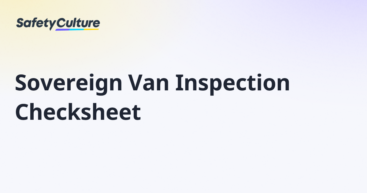 Sovereign Van Inspection Checksheet | Free Template