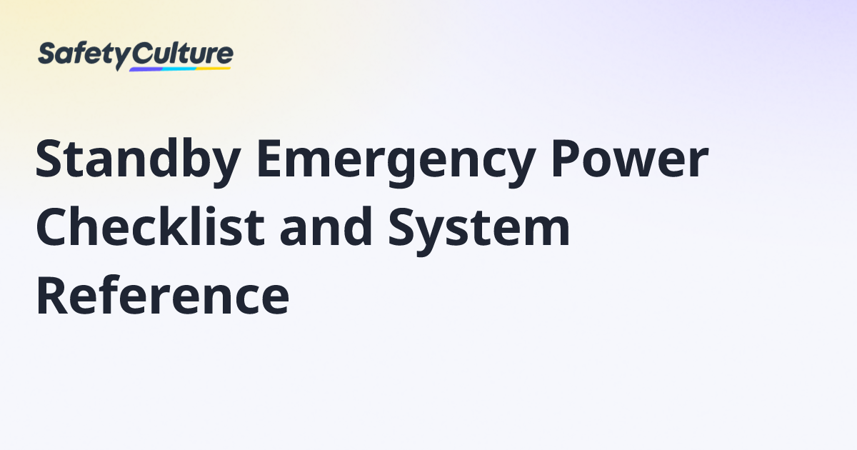 Standby Emergency Power Checklist and System Reference | Free Template