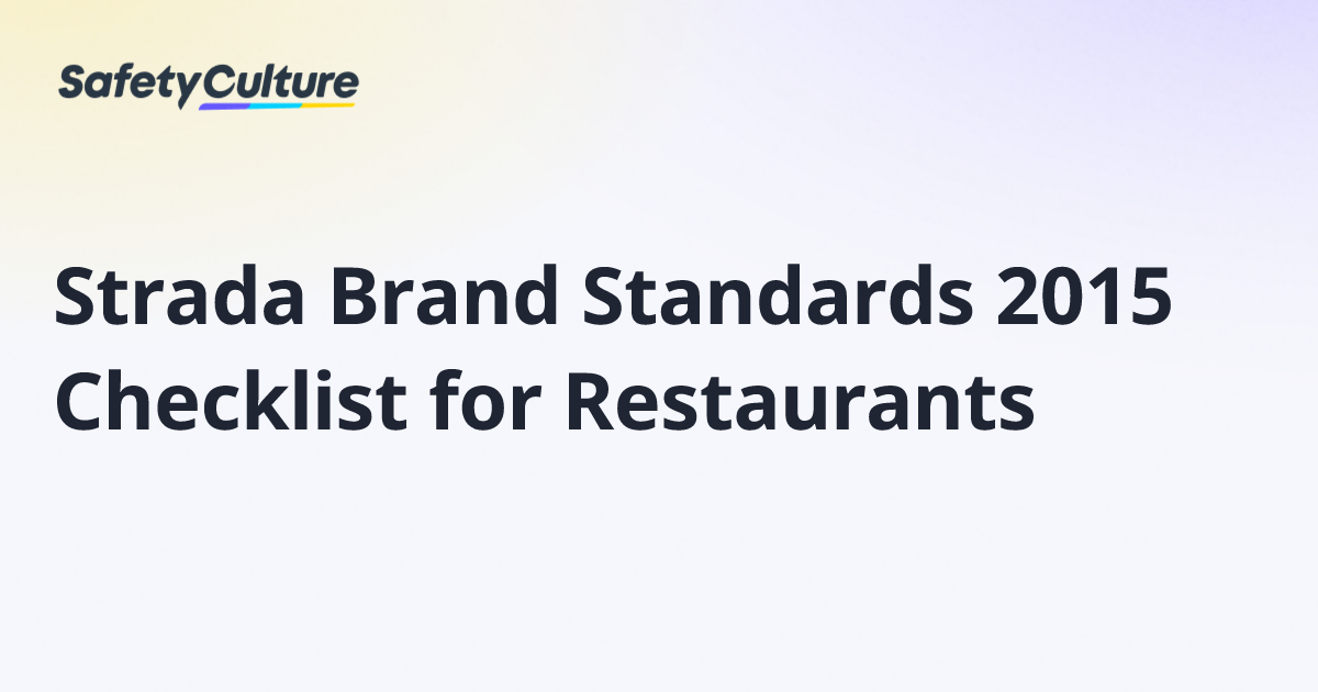 Strada Brand Standards 2015 Checklist for Restaurants | Free Template