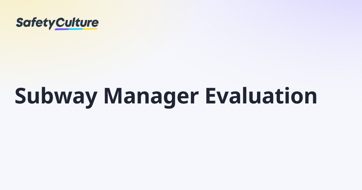 Subway Manager Evaluation | Free Template