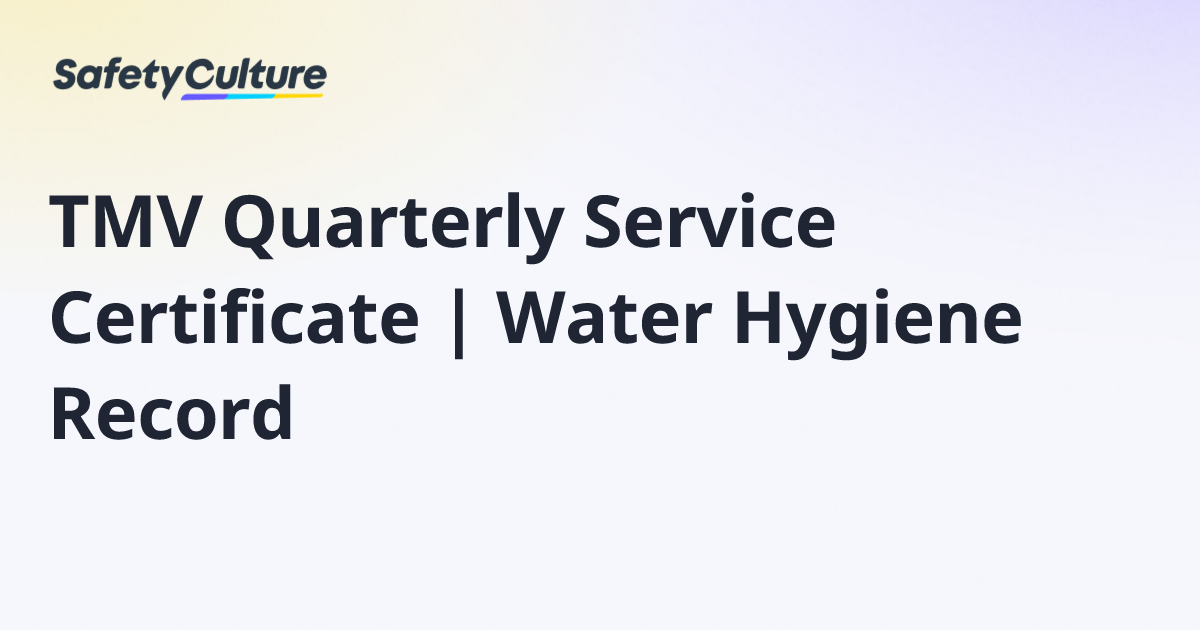 TMV Quarterly Service Certificate | Water Hygiene Record | Free Template