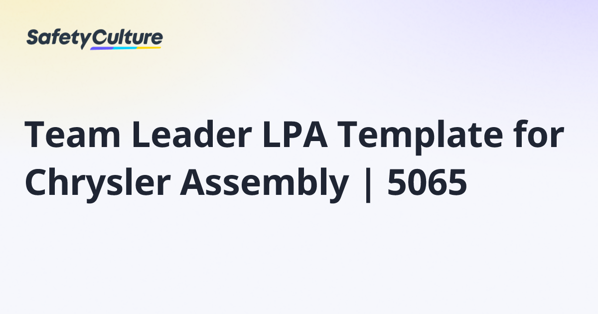 Team Leader LPA Template for Chrysler Assembly | 5065 | Free Template
