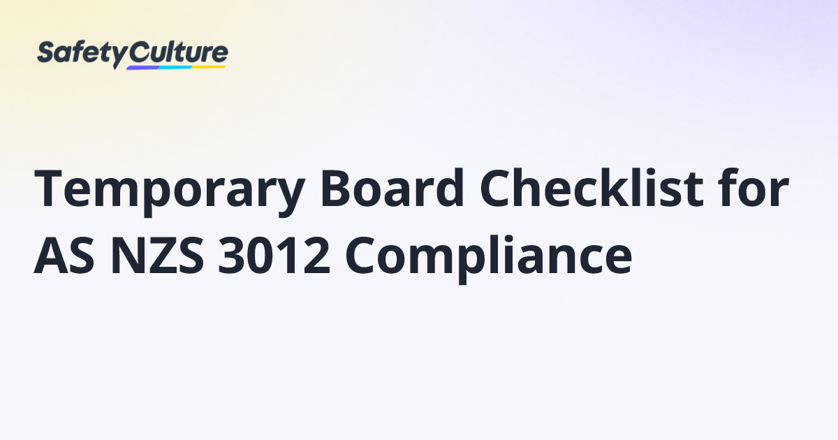 Temporary Board Checklist for AS NZS 3012 Compliance | Free Template