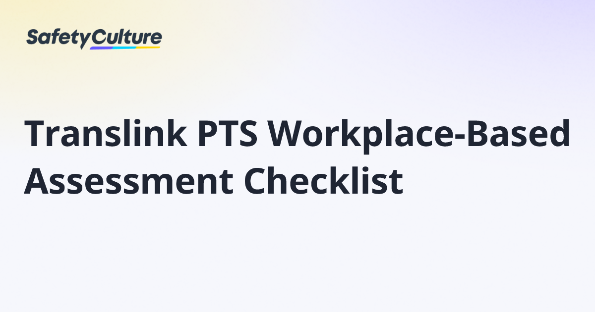 Translink PTS Workplace-Based Assessment Checklist | Free Template