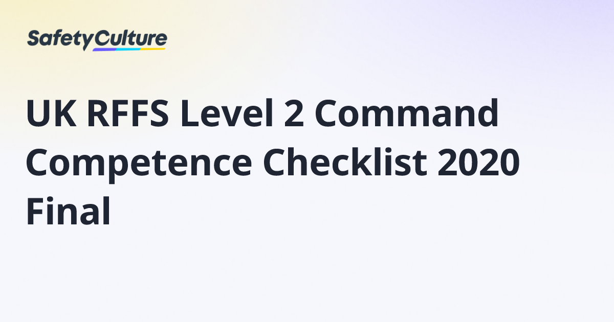 UK RFFS Level 2 Command Competence Checklist 2020 Final | Free Template