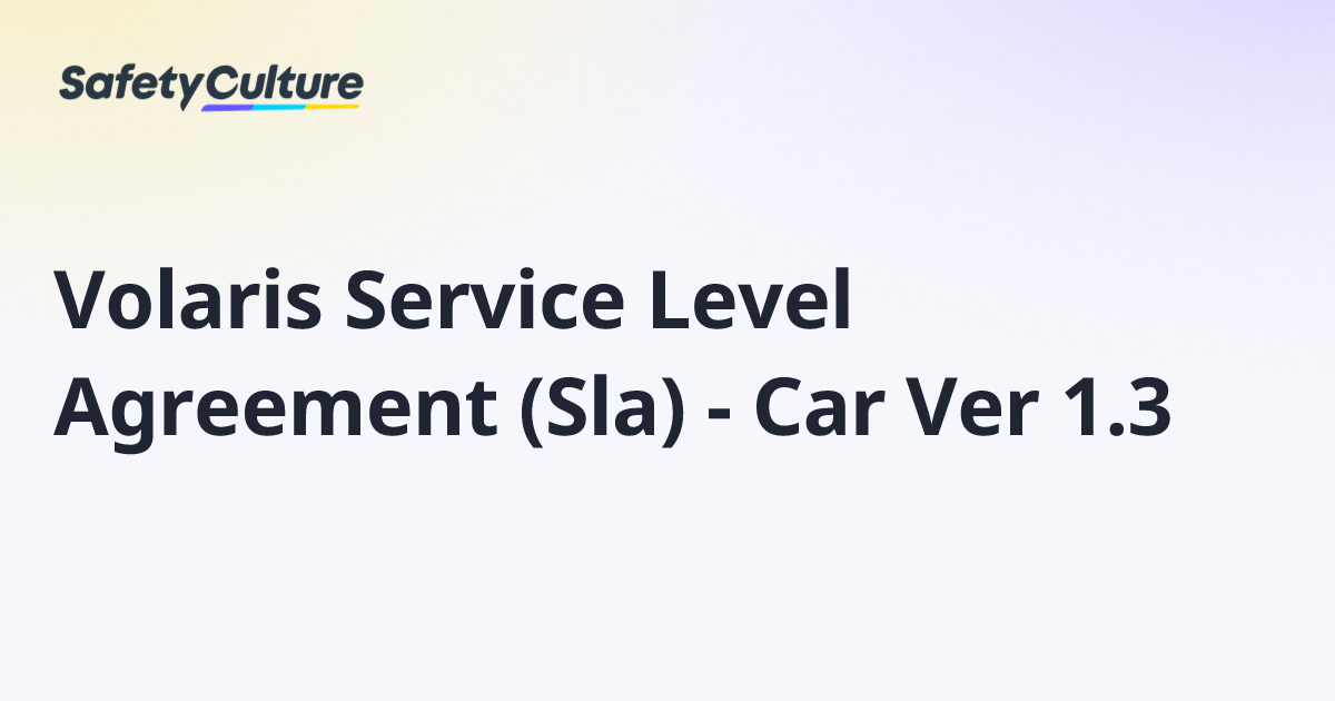 Volaris Service Level Agreement (Sla) - Car Ver 1.3 | Free Template