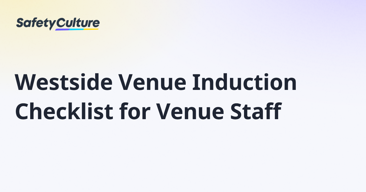 Westside Venue Induction Checklist for Venue Staff | Free Template